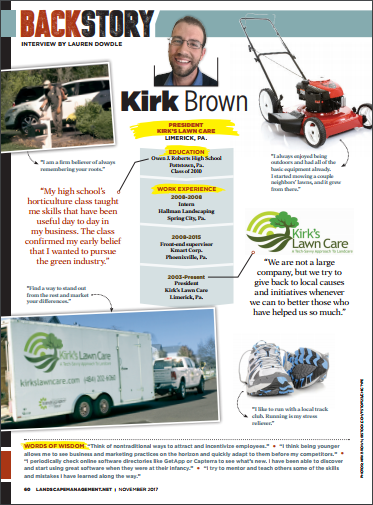 Kirk Was Featured in Landscape Management Magazine